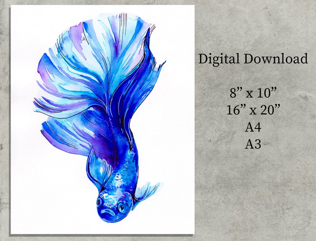 Betta Fish, Digital Download, Printable Art, Watercolor Painting ...