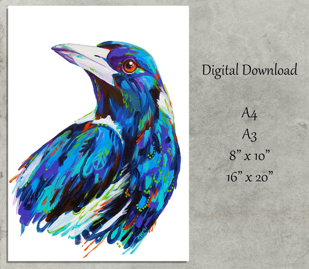 Magpie Painting, Digital Download, Print at Home, Watercolor ...