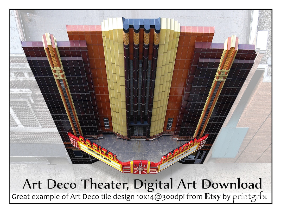 Art Deco Theater, Digital Art, Instant Download, Film Noir, Digital ...
