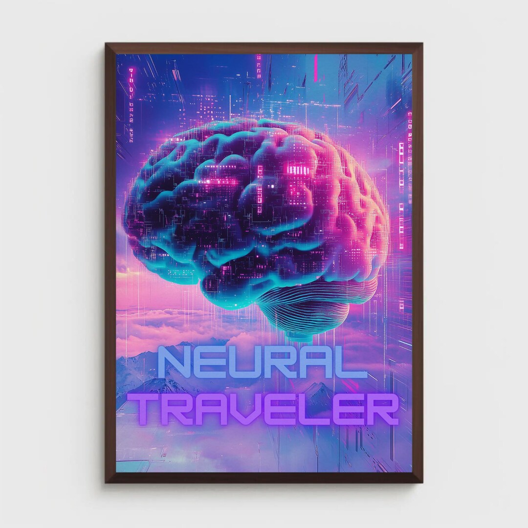 Cyberpunk Brain Art Print, Neural Network Poster, Vaporwave Aesthetic ...