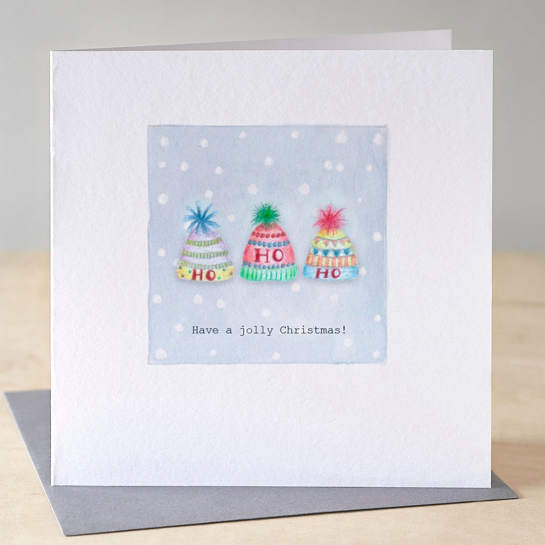 Funny Bobble Hats Christmas Card: Watercolor Holiday Card - Etsy