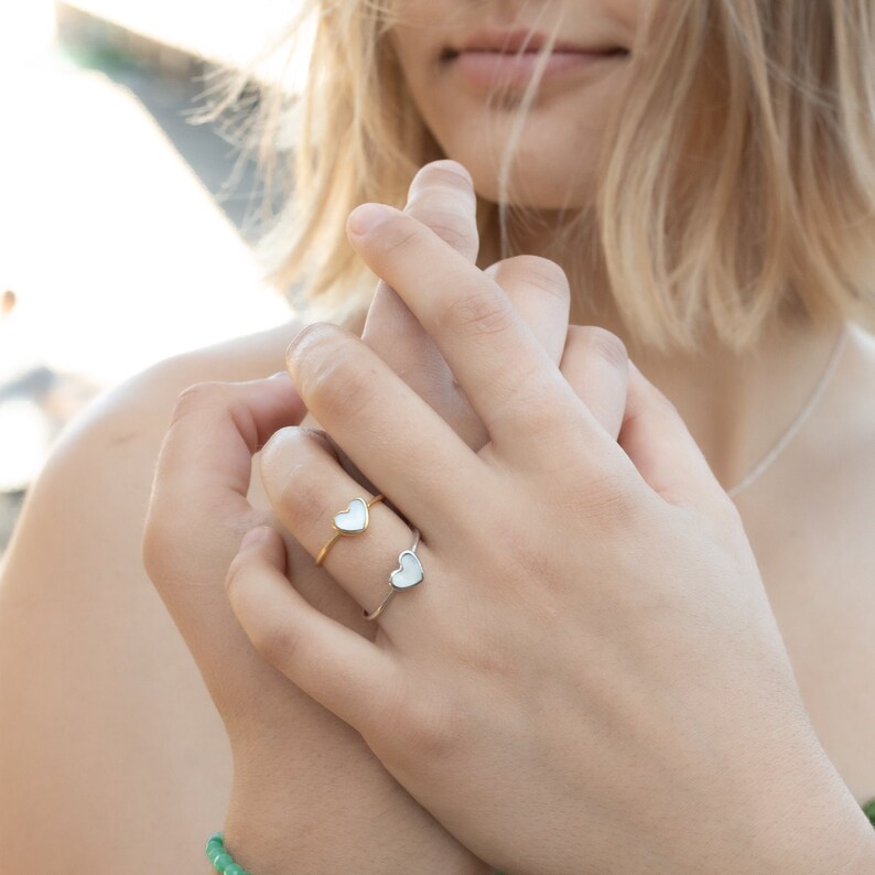 PIYOGA - Mother of Pearl Heart Ring. Handmade in Bali, Ocean-inspired Jewelry for Women and ...