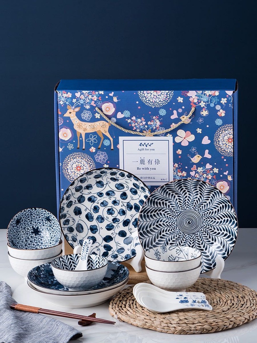 Japanese Chinese Ceramic Dinnerware Set Plates Bowls Tableware 16 ...