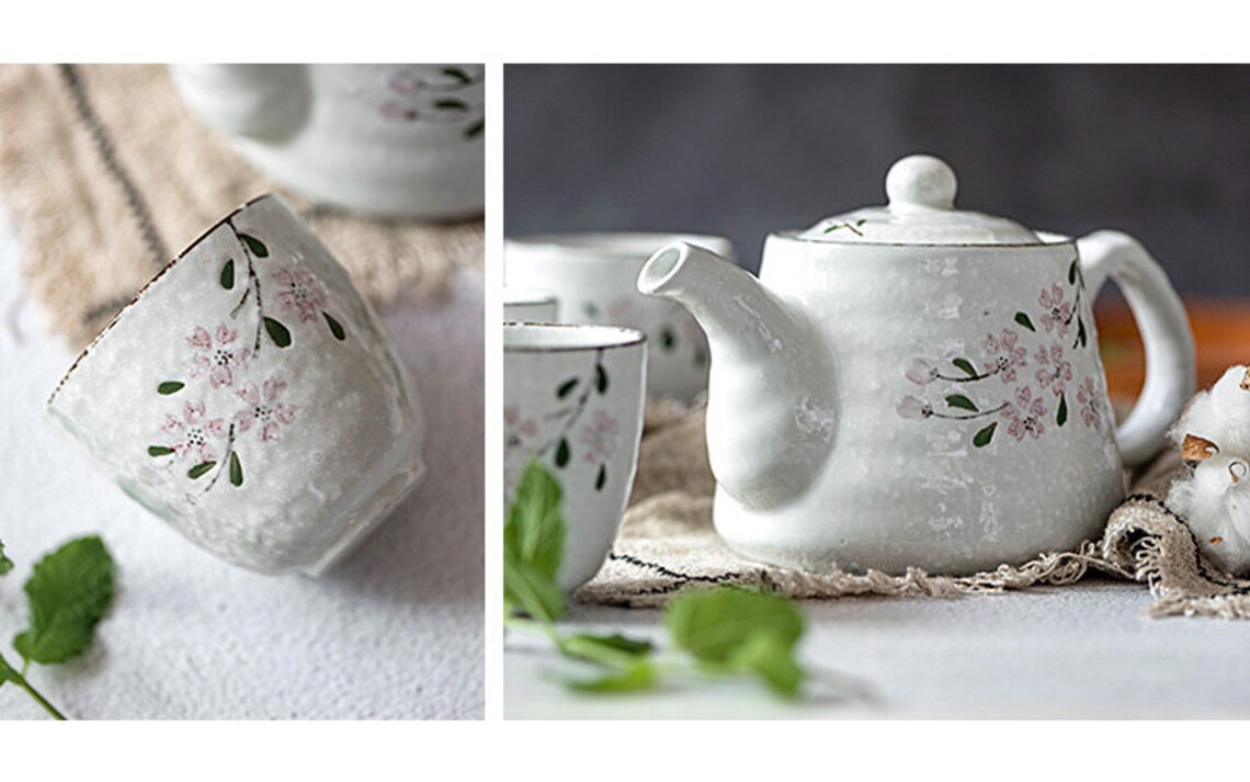 Japanese Chinese Spring Blossom Teapot & 5 Teacups Set With - Etsy