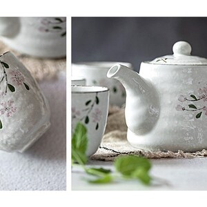Japanese Chinese Spring Blossom Teapot & 5 Teacups Set With Stainless ...