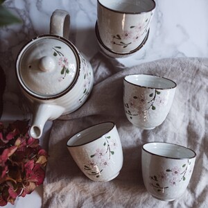 Japanese Chinese Spring Blossom Teapot & 5 Teacups Set With Stainless ...