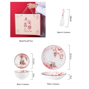 Japanese Chinese Ceramic Dinnerware Set Plates Bowls Spoons Tableware ...