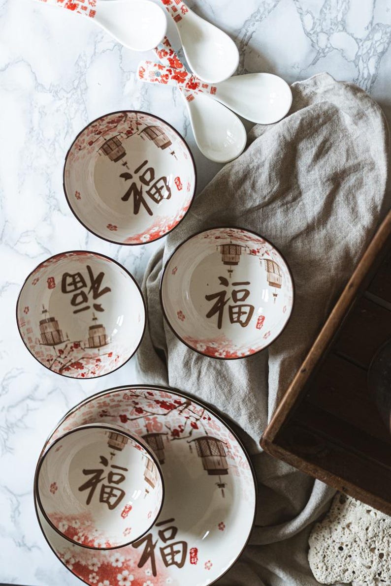 Japanese Chinese Ceramic Dinnerware Set Plates Bowls Spoons Tableware ...