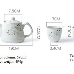 Japanese Chinese Spring Blossom Teapot & 5 Teacups Set With Stainless ...