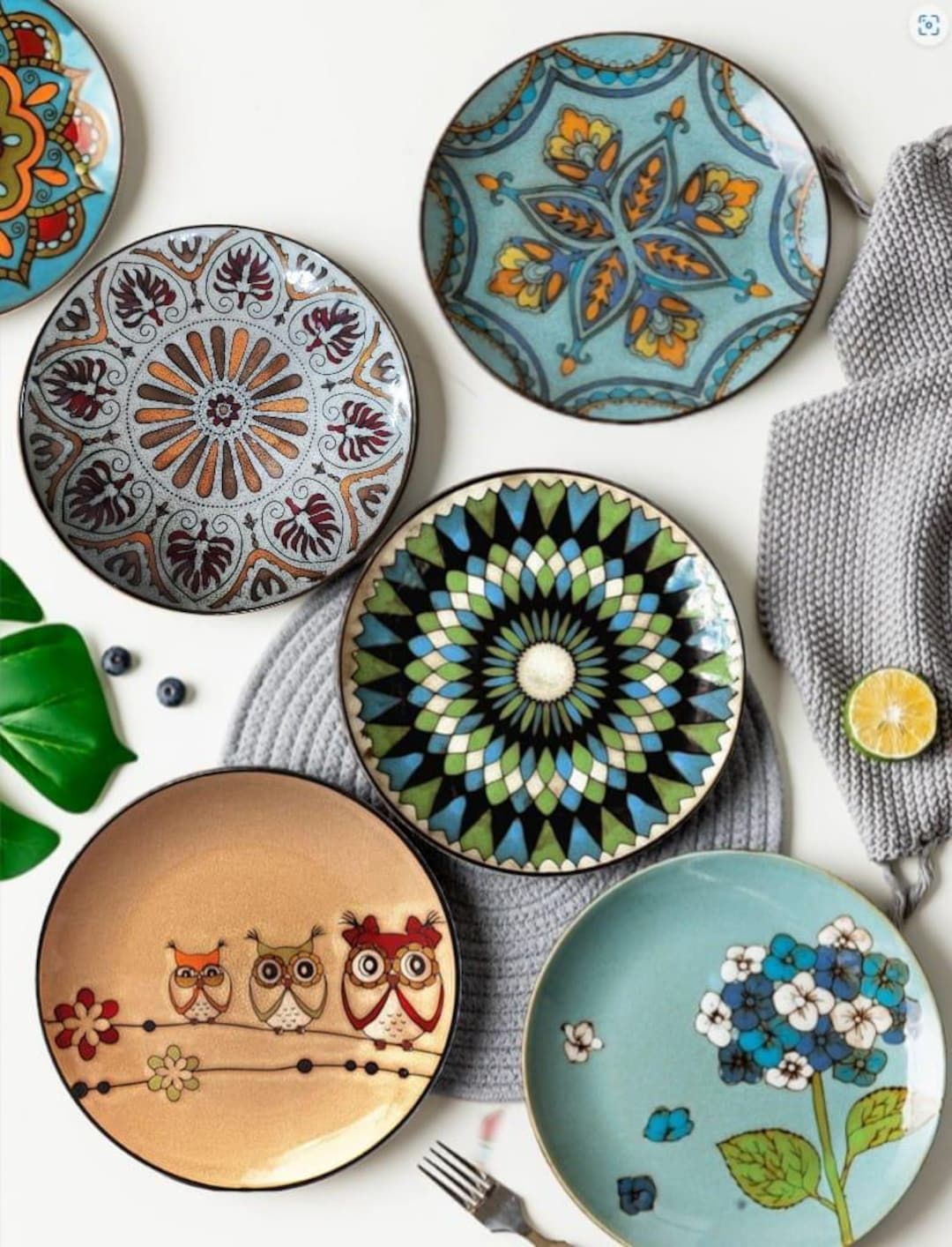 Ceramic Round Plate Set – 6-piece Dinnerware Set for Dining, Serving ...