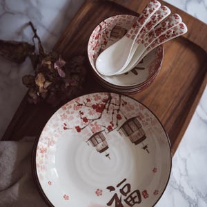 Japanese Chinese Ceramic Dinnerware Set Plates Bowls Spoons Tableware ...