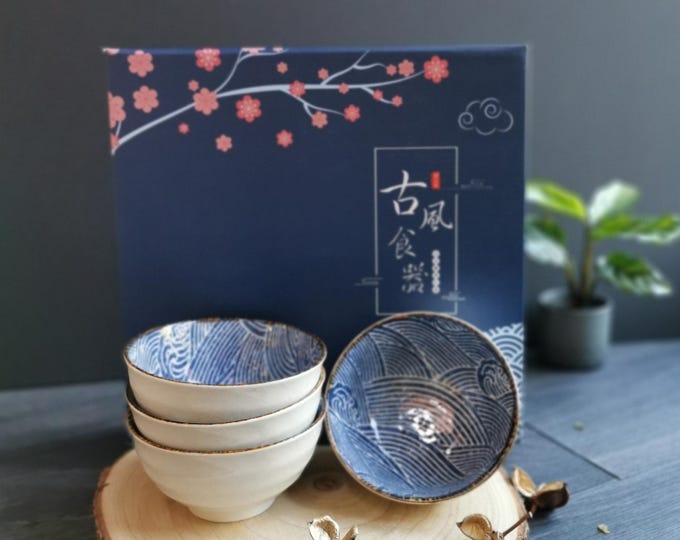 Japanese Chinese Style Rice Bowls + Chopsticks Set of 4 - Etsy