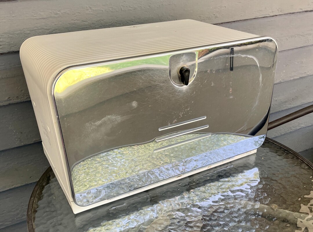 Vintage 1960's Chrome and White Metal Bread Box With Builtin Cutting ...