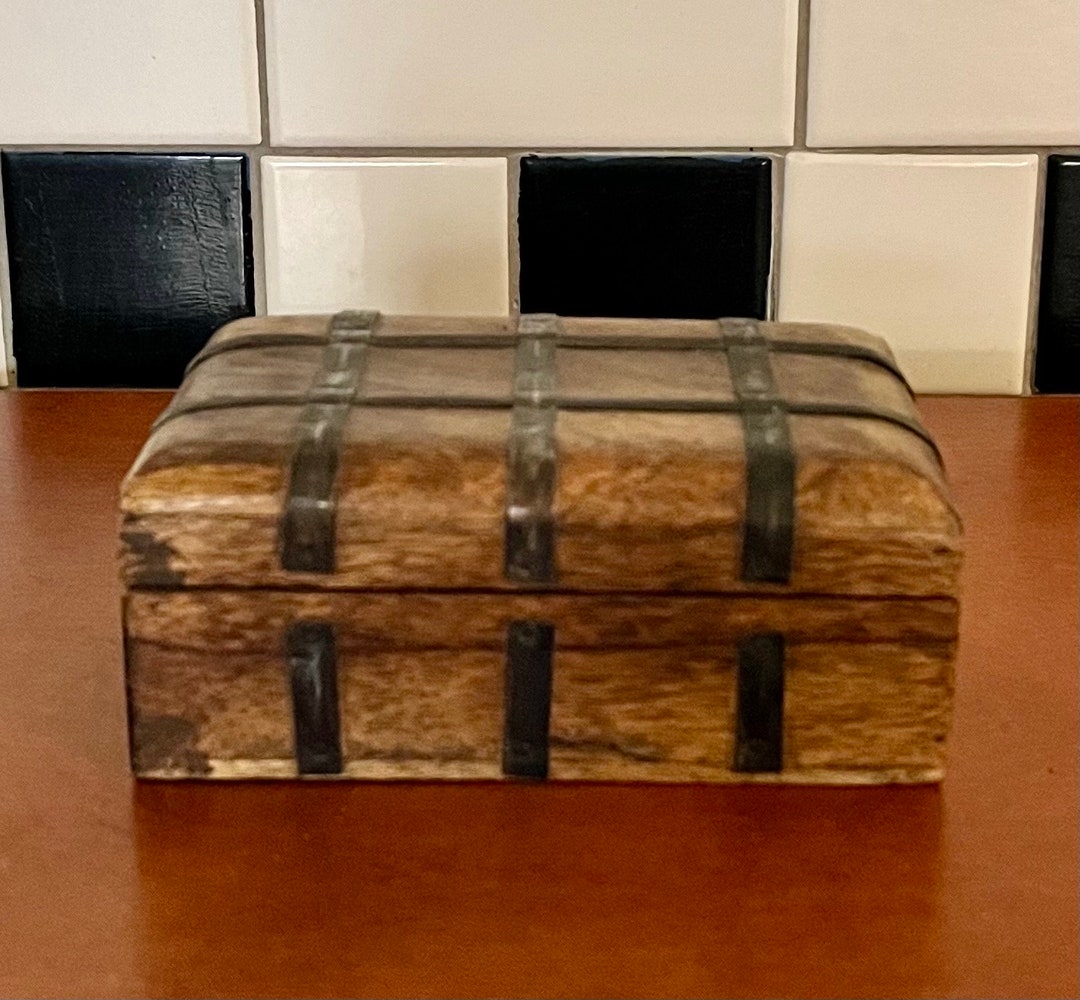 Vintage Handmade Wooden Folk Art Mini Treasure Chest Box With Metal ...