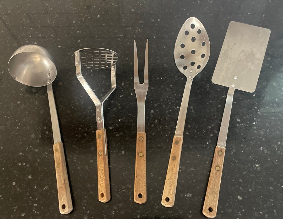 Vintage Made in Japan Wooden Handle Set of 5 Kitchen Utensil, Cooking ...
