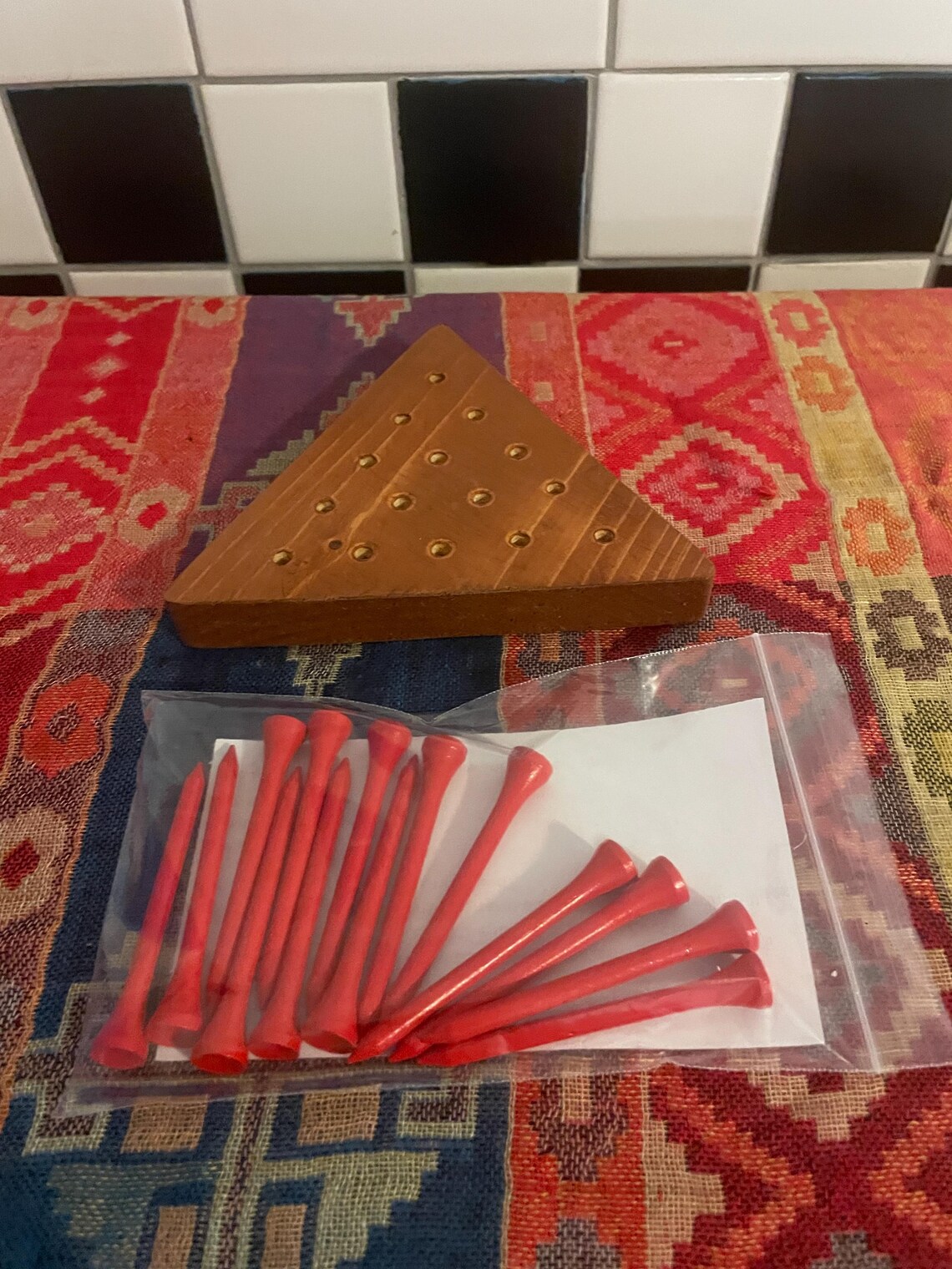 Triangle Game Handmade of Pine With Directions Red Pegs - Etsy