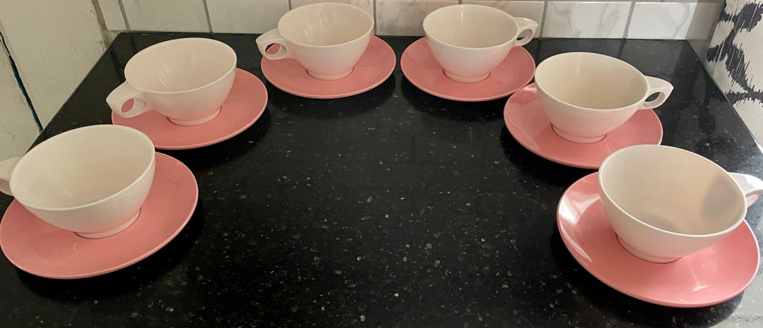 Vintage Melamine 1950's Boontonware Set of 6 Cups and Saucers Pink ...