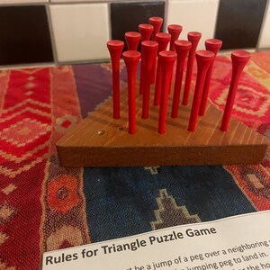 Triangle Game Handmade of Pine With Directions Red Pegs - Etsy