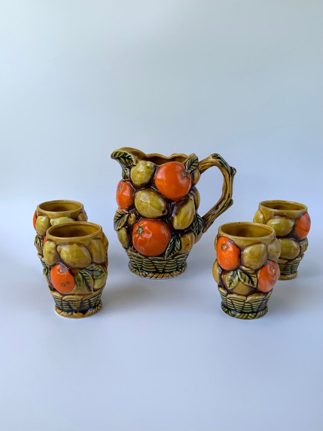Vintage Inarco Ceramic Citrus Pitcher and Juice Cups - Etsy