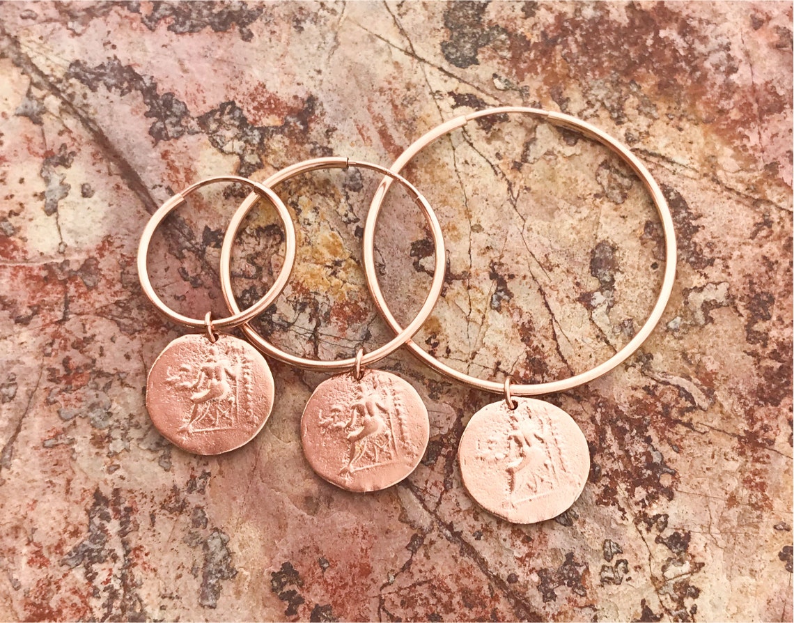 Gold Charm Hoop Coin Charm Earrings Small Gold Fill Hoop - Etsy