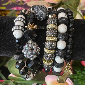 Memory Wire Crystal Bracelet Handmade Charm Bracelet Black White ...