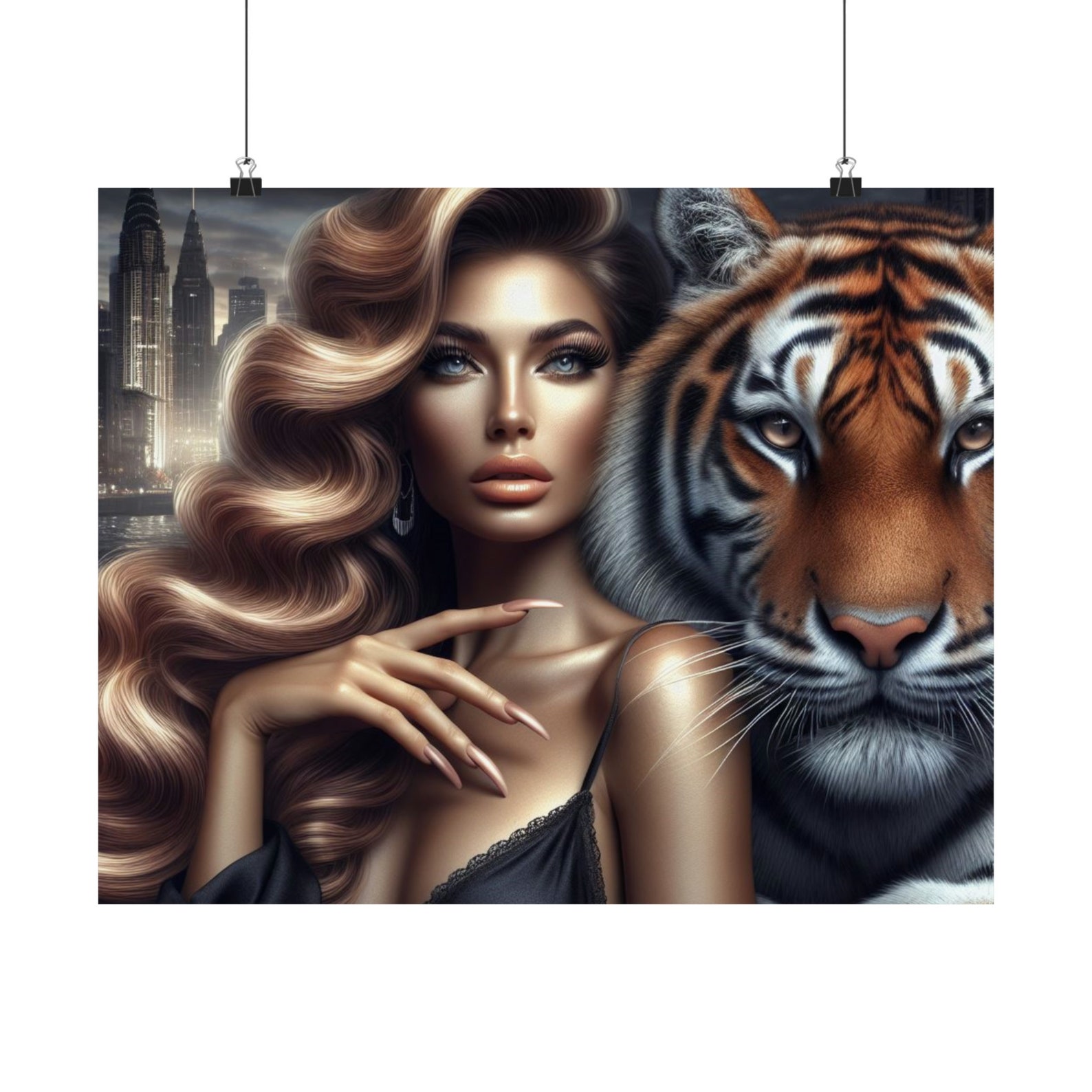 Wall Art Poster Gorgeous Lady & Tiger Wall Decor Tiger Art Beautiful ...