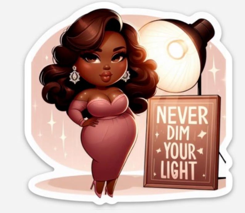 Never Dim Your Light Refrigerator Magnet African American Chibi Woman ...