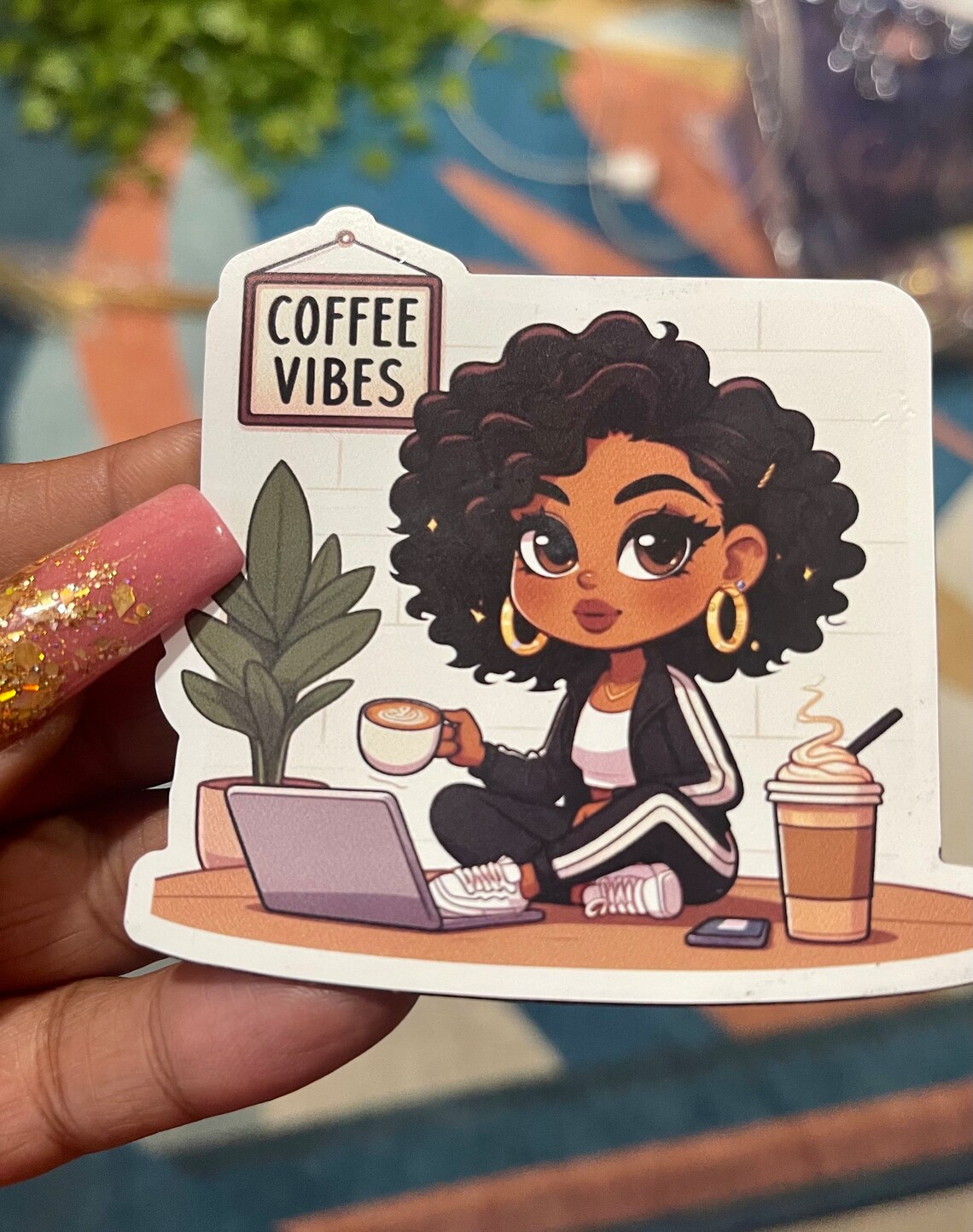 Coffee Vibes Refrigerator Magnet Coffee Lovers African American Chibi ...