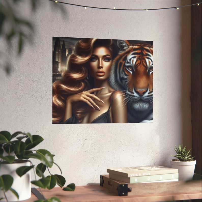 Wall Art Poster Gorgeous Lady & Tiger Wall Decor Tiger Art Beautiful ...