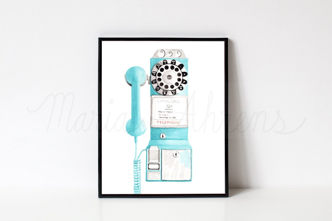 Vintage Payphone Fashion Illustration Watercolor Art Print, Retro ...