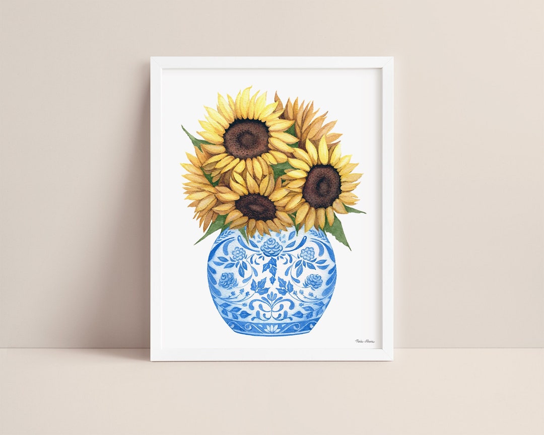 Ginger Jar Sunflowers Watercolor Art Print - Etsy