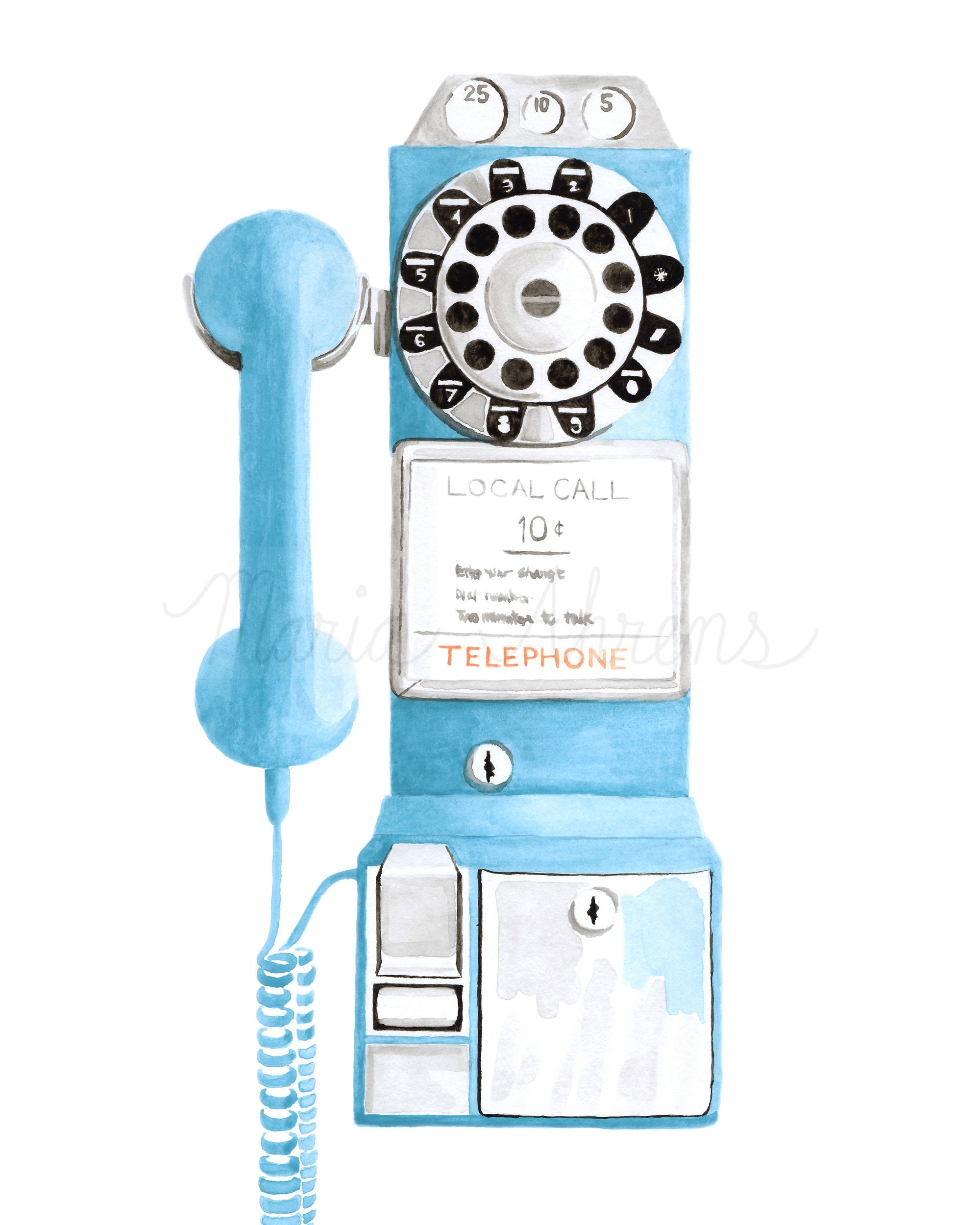 Vintage Payphone Watercolor Art Print - Etsy