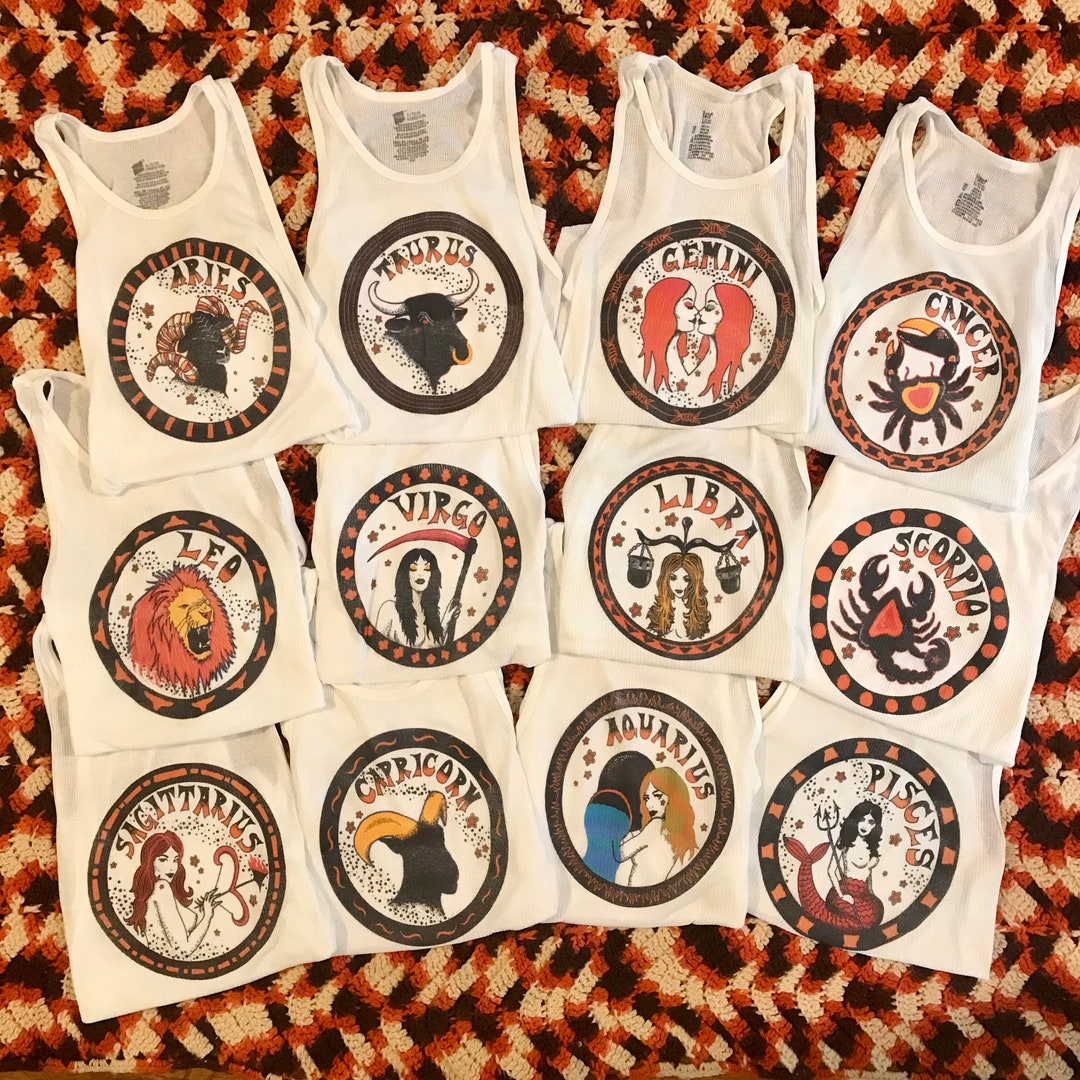 Ribbed Tank With ZODIAC SIGN Vintage Inspired Graphics - Etsy