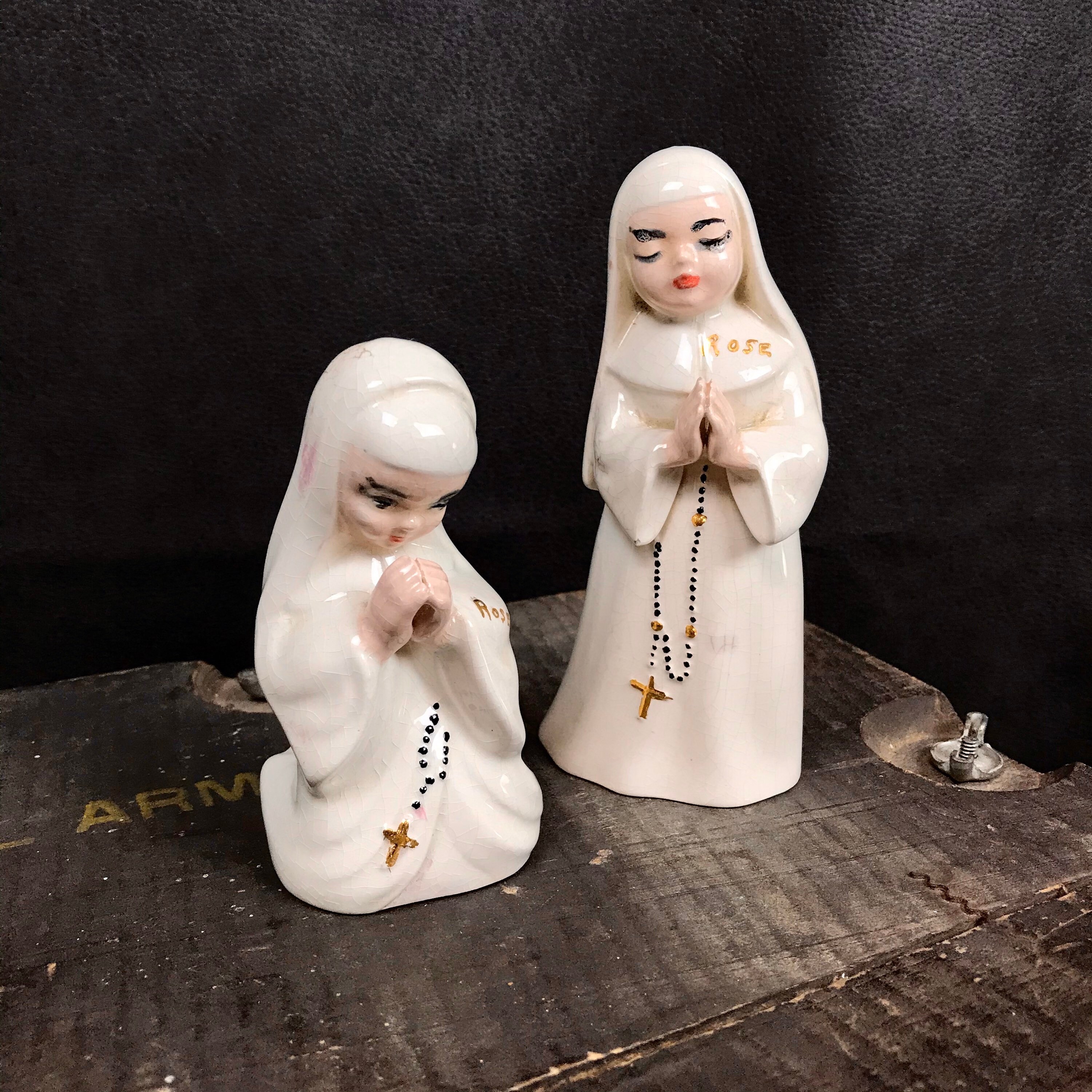 Vintage 1950 Pair of Ceramic Nuns