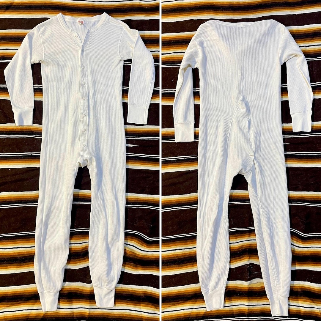 Vintage 1980 Waffle Knit Thermal Union Suit With Back Flap Small Medium ...