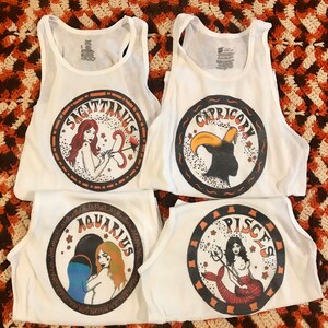 Ribbed Tank With ZODIAC SIGN Vintage Inspired Graphics - Etsy