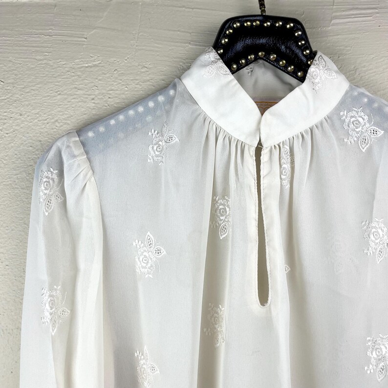 Vintage 1960 1970 Sheer Ivory Blouse With Floral Embroidery - Etsy