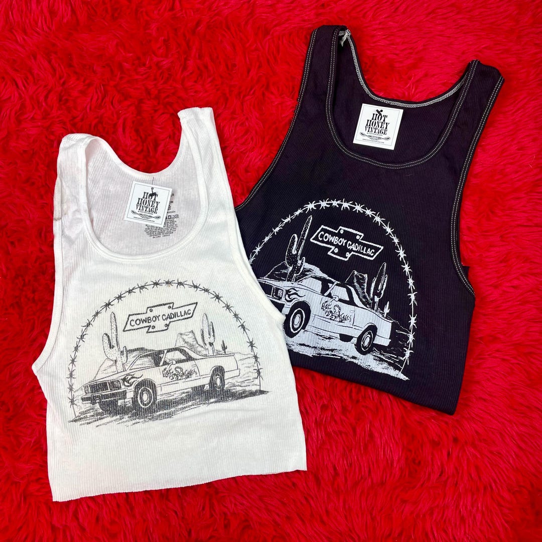 Ribbed Tank With Cowboy Caddy Vintage Inspired Graphic - Etsy