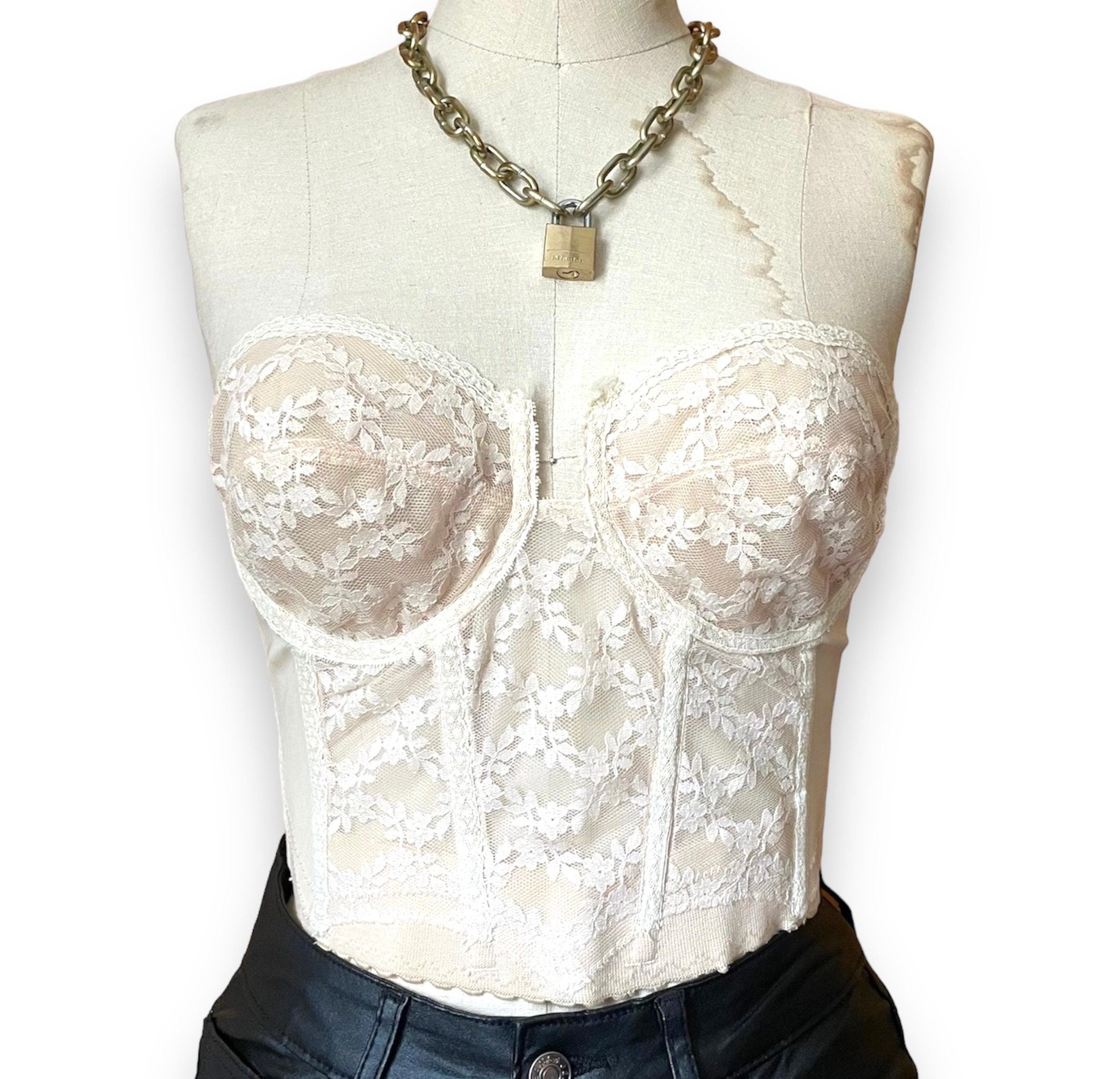 Vintage Beige Floral Lace Bustier Crop Top