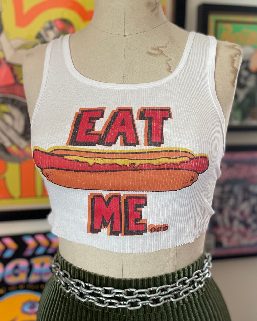 Ribbed Tank With Eat Me Hot Dog Vintage Inspired Graphic - Etsy