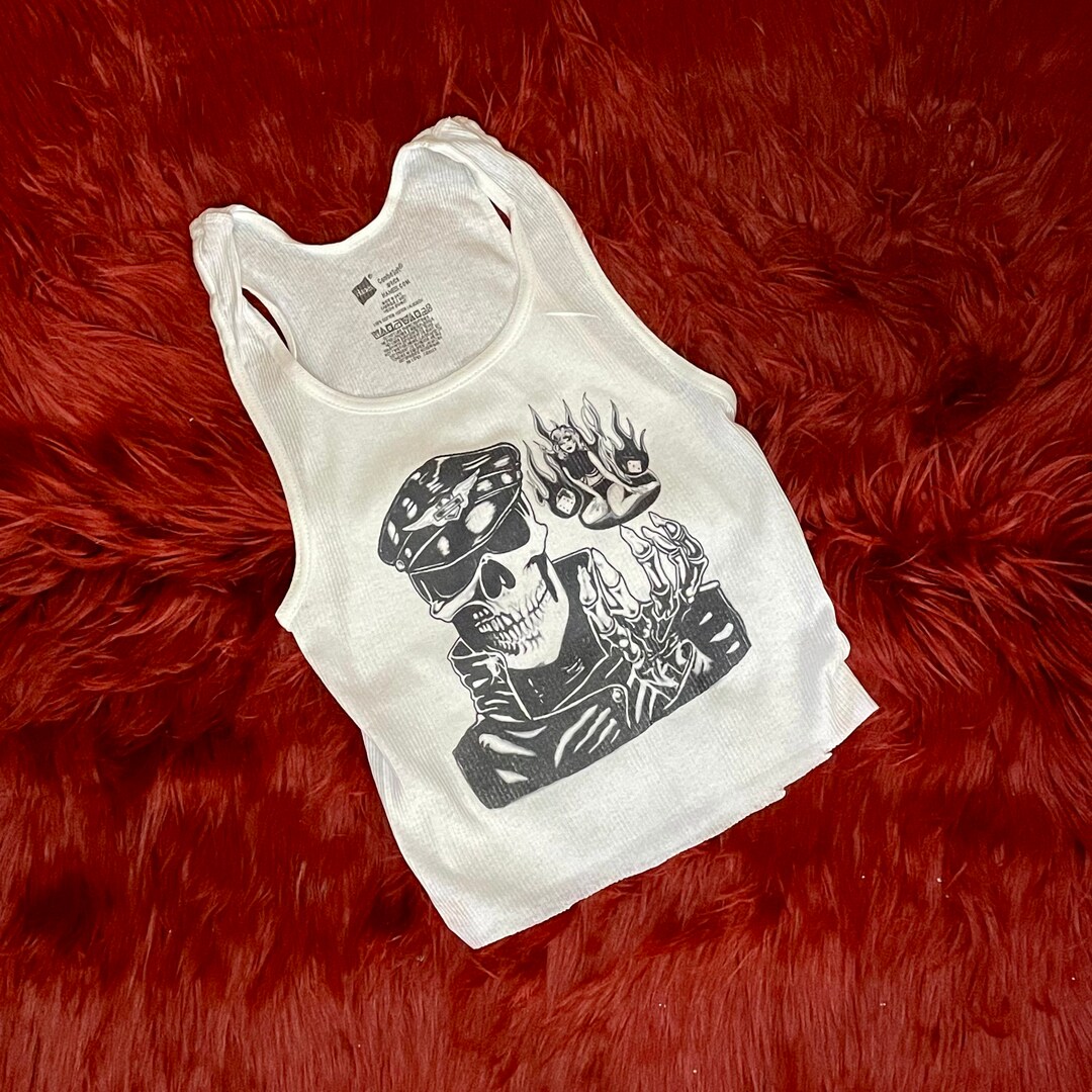 Ribbed Tank With Lady Luck Skull Vintage Inspired Graphic - Etsy