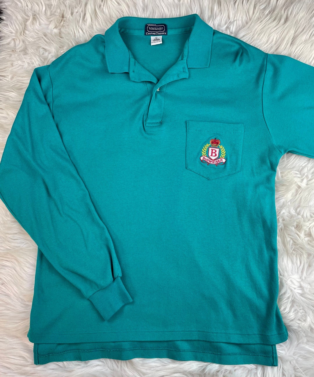 Vintage 1990 Budweiser Employee Pocket Front Teal Polo Longsleeve - Etsy