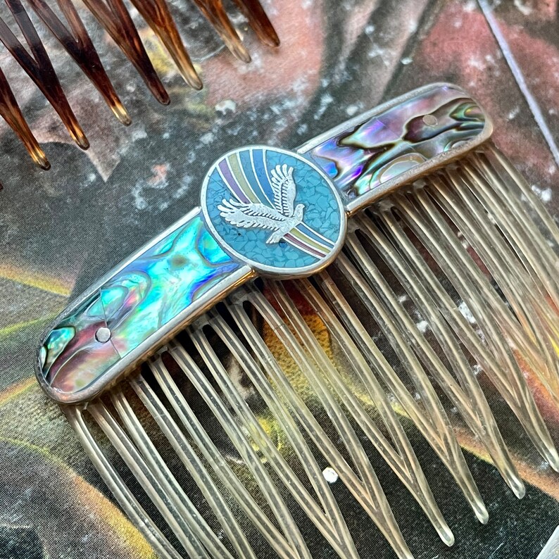 Vintage Southwestern Hair Combs and Barrettes Abalone Shell Mother of ...