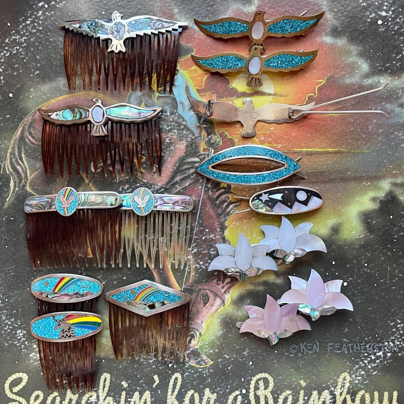 Vintage Southwestern Hair Combs and Barrettes Abalone Shell Mother of ...