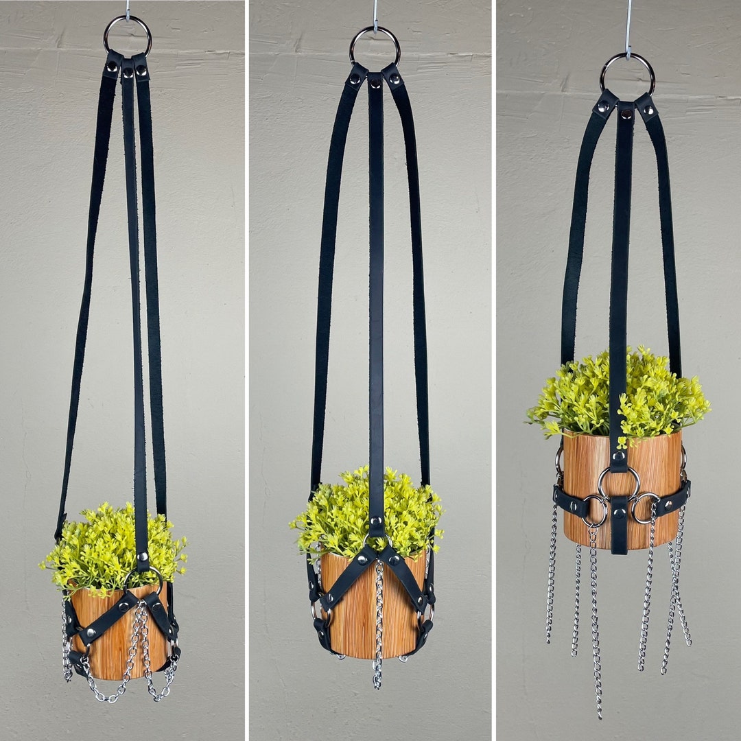 Handmade Leather and Chain Plant Pot Holder Hanger - Etsy