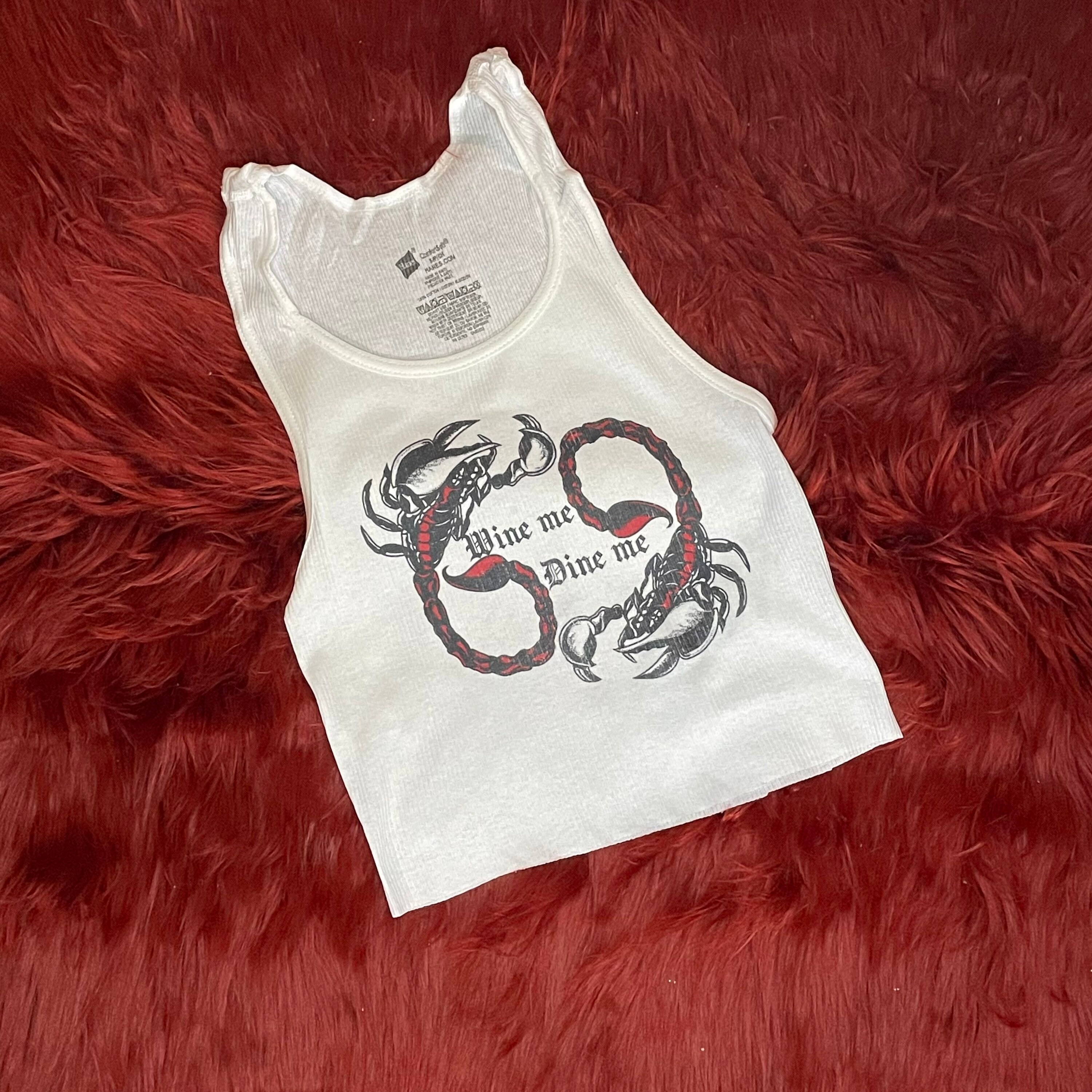 Ribbed Tank with a Wine Me Dine Me 69 Me Scorpion Vintage Inspired Graphic