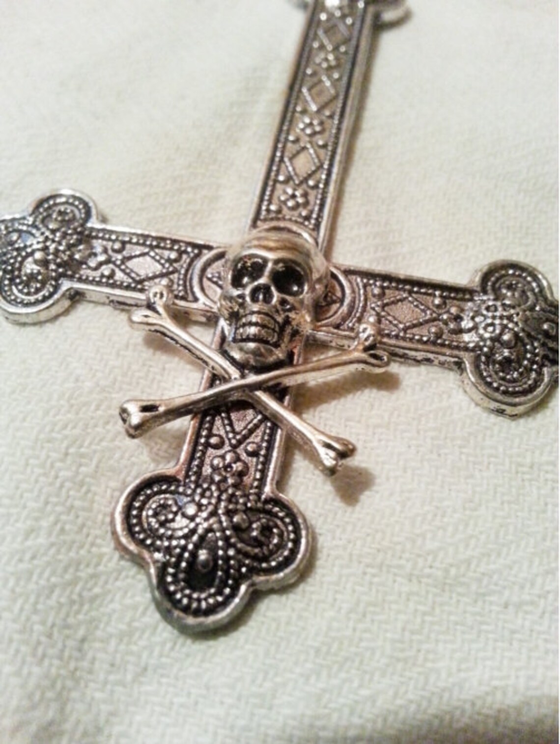 Skull and Bones Inverted Crucifix Pendant - Etsy