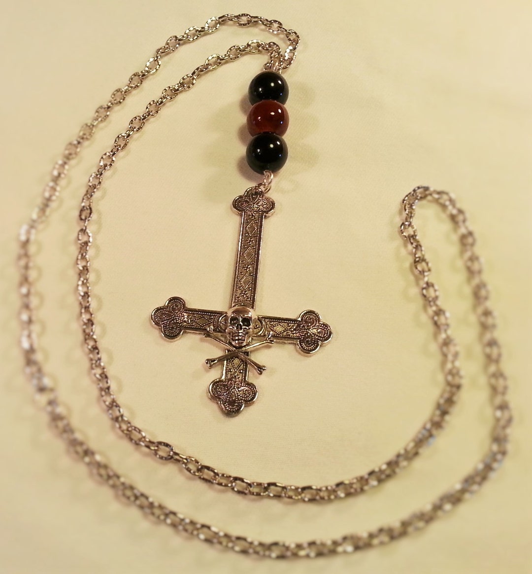 Necklace Satanic Inverted Skull and Bones Cross Necklace - Etsy