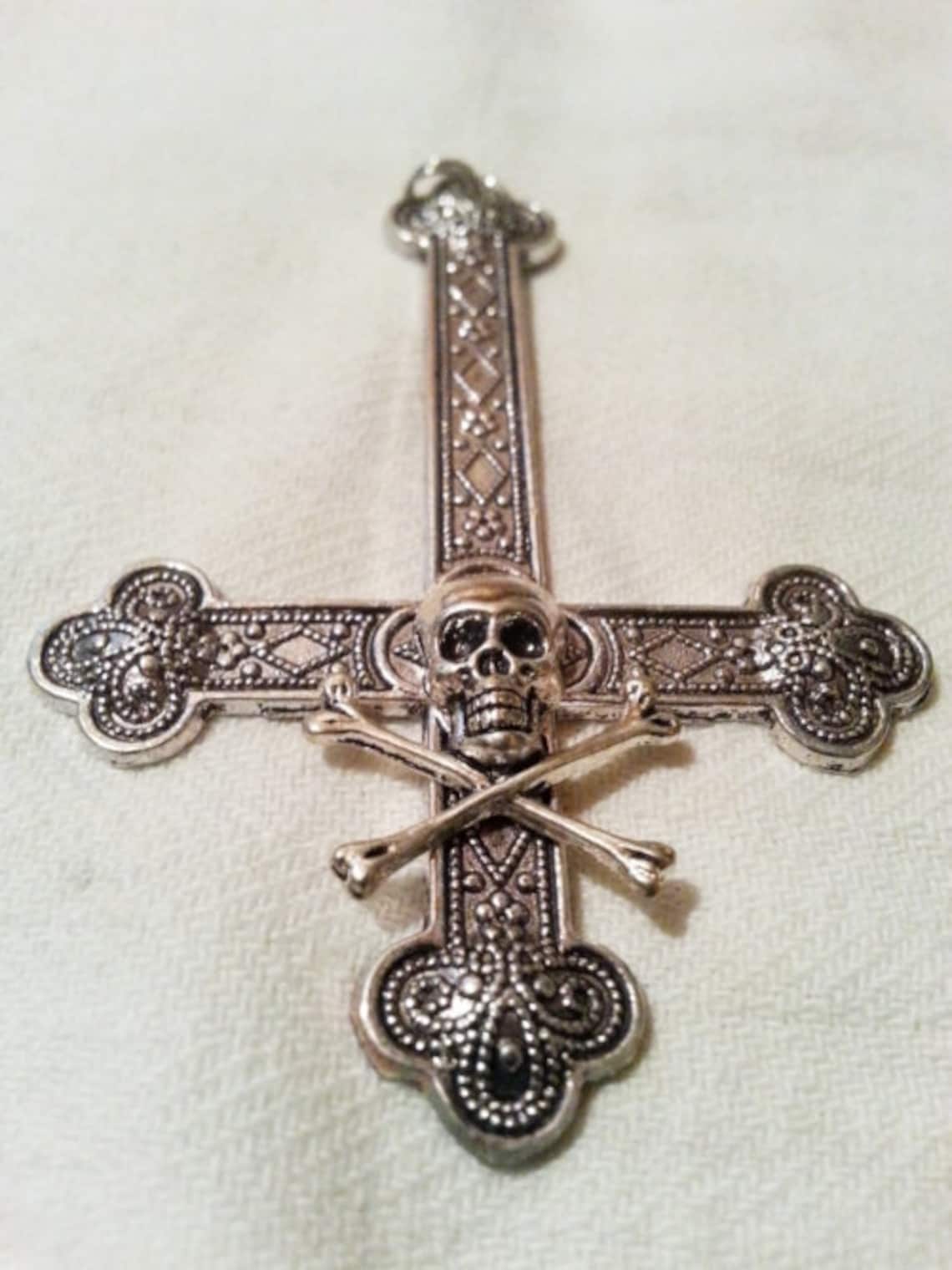 Skull and Bones Inverted Crucifix Pendant - Etsy