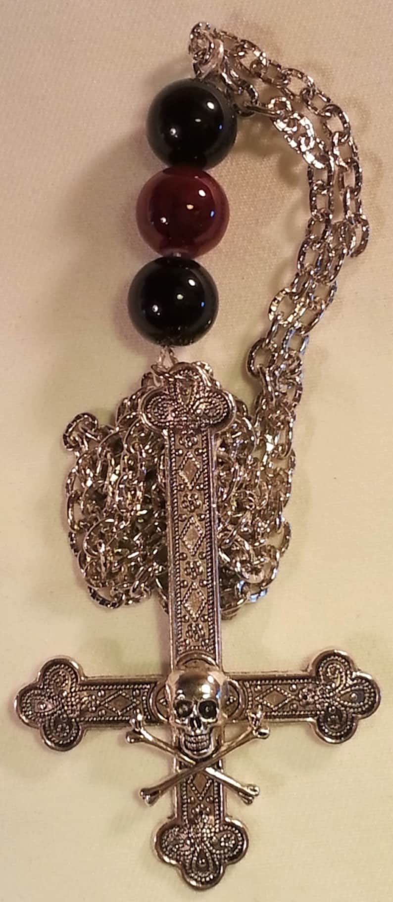 Necklace Satanic Inverted Skull and Bones Cross Necklace - Etsy